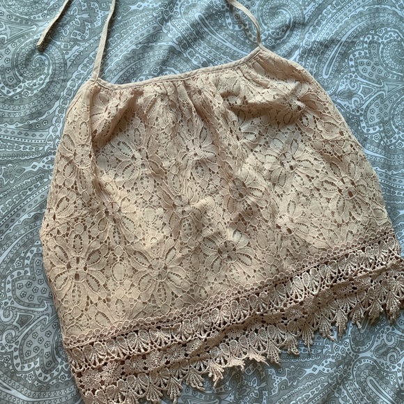 Tobi | Tops | Pale Pink Lace Tobi Halter Tie Cropped Top | Poshmark